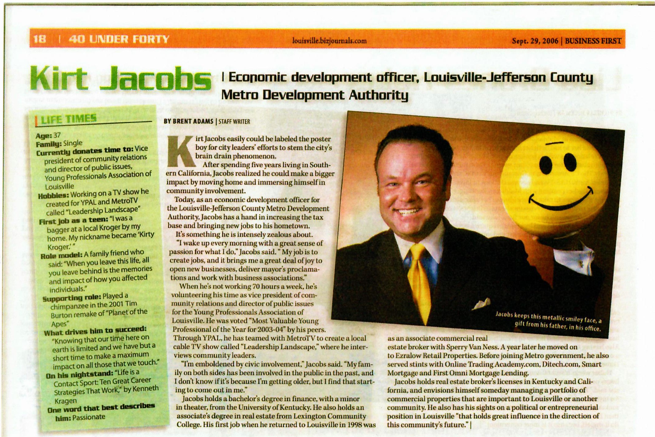 Kirt Jacobs named a 2006 40 Under 40 by Louisville Business First ...